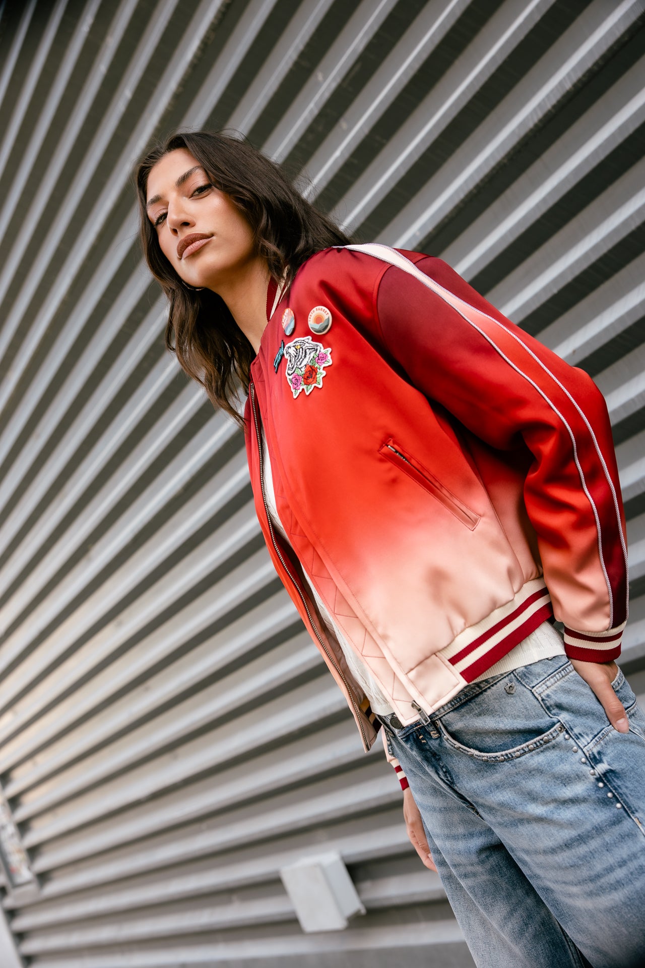 Veste teddy satinée Troopie Dip Dye, scarlet red | Freeman T. Porter