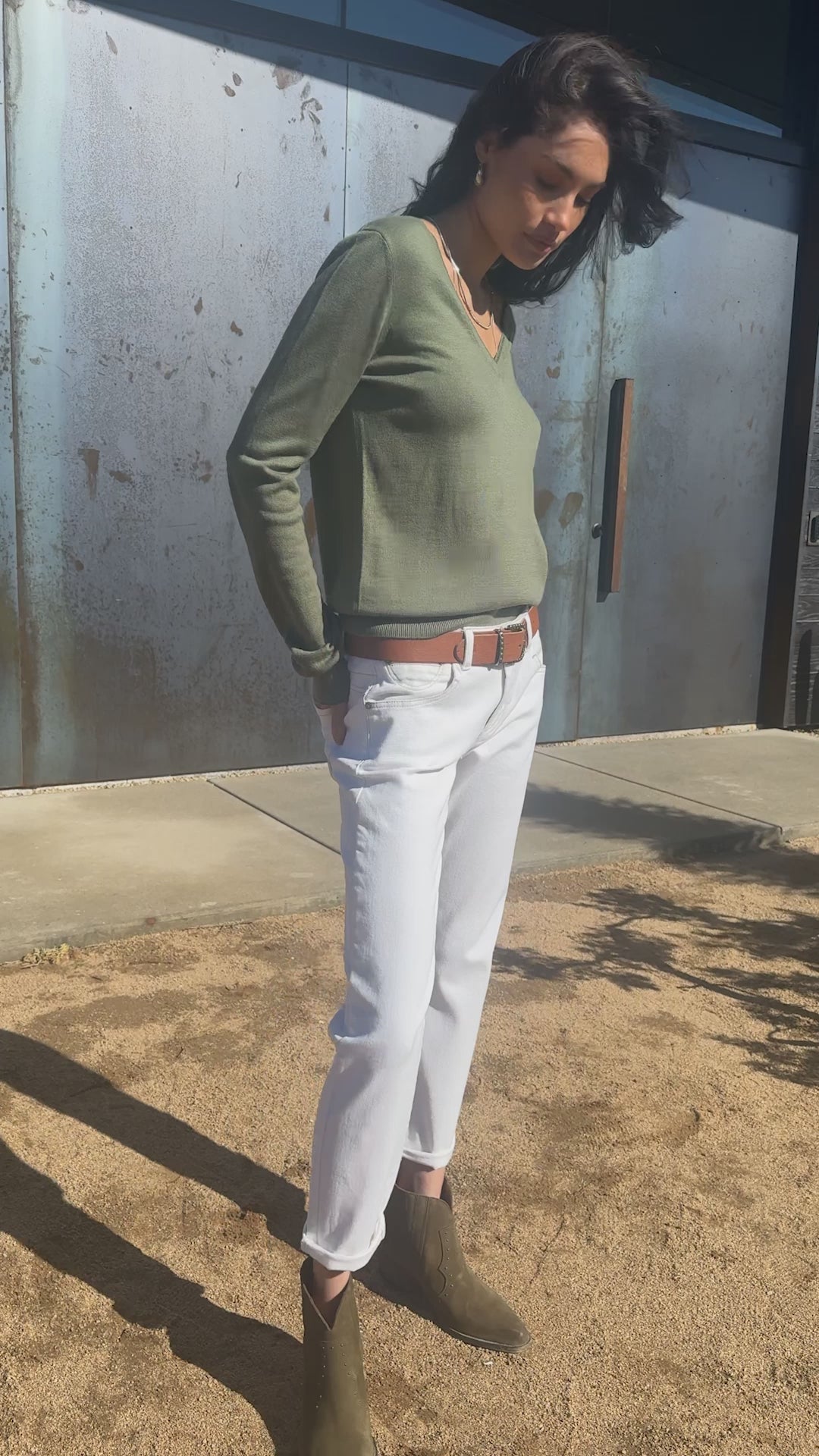 Preem V-neck fitted sweater, khaki | Freeman T. Porter